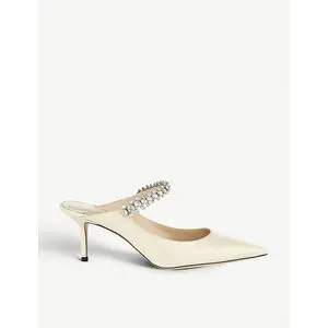 JIMMY CHOO Bing 65 Crystal-embellished Patent-leather Heeled Mules - Linen