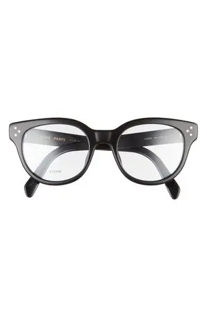 Celine CELINE 51mm Round Reading Glasses Shiny Black