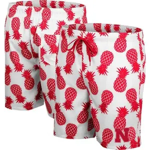 COLOSSEUM Scarlet Nebraska Huskers Pineapple Swim Shorts - White