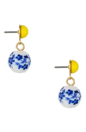 Ettika Chinoiserie Pearl Drop Earrings - Blue/yellow Multi