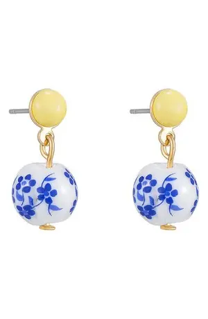 Ettika Chinoiserie Pearl Drop Earrings - Blue/yellow Multi