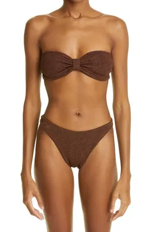 Hunza G Jean Crinkle Bandeau Two-Piece Swimsuit Metallic Chocolate