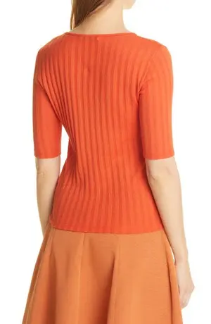 Vince Ribbed Cotton Knit Elbow Sleeve Top