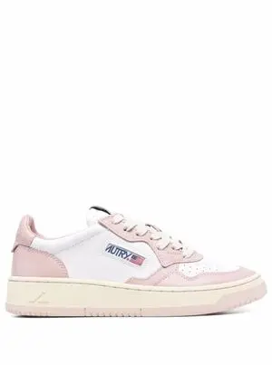 AUTRY White And Baby Pink Low Leather Sneakers