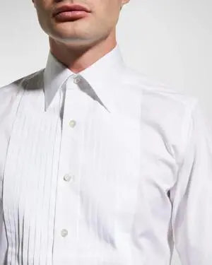 TOM FORD Apos;s Pleated Bib-front Cotton Dress Shirt - White Solid