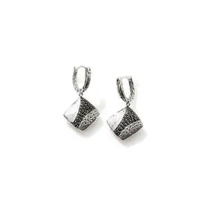 John Hardy Carved Chain Drop Earrings Pav - Silver