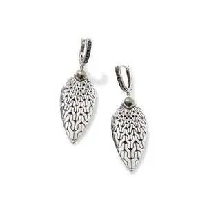 John Hardy Carved Chain Drop Earrings Pav - Silver