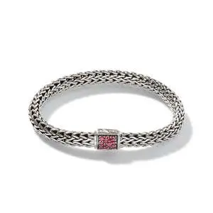 John Hardy Icon Chain Bracelet With Gemstones 6.5mm Treated Ruby
