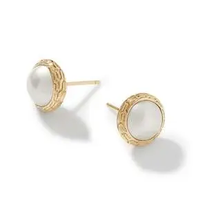 John Hardy Pearl Stud Earrings Gold