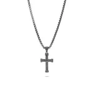 John Hardy Cross Pendant Necklace, Dark Diamonds