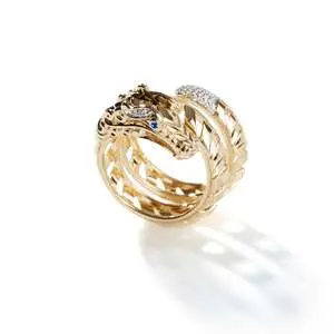 John Hardy Naga Dragon Ring With Diamonds And Sapphires In 18k - Gold