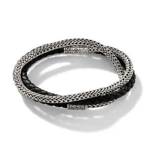 John Hardy Leather Chain Triple Wrap, Sterling - Black
