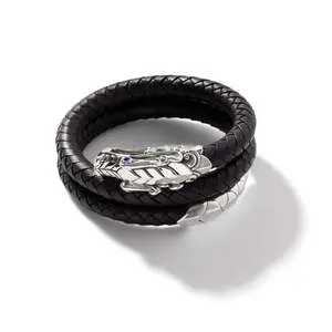 John Hardy Naga Cuff Leather - Sterling Silver