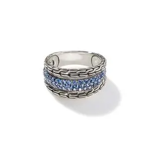 John Hardy Carved Multiband Ring Pav - Silver