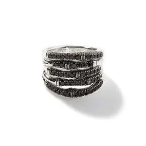 John Hardy Bamboo Ring Pav - Sterling Silver
