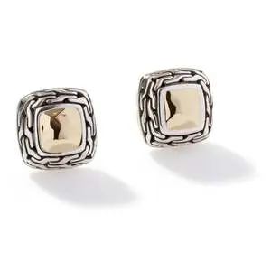 John Hardy Carved Chain Palu Stud Earrings Gold