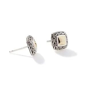 John Hardy Carved Chain Palu Stud Earrings Gold