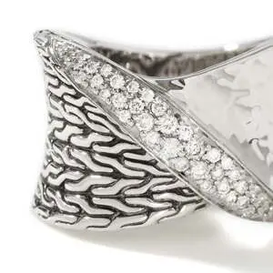 John Hardy Carved Chain Twisted Ring Diamonds