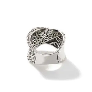 John Hardy Carved Chain Twisted Ring Diamonds