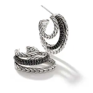 John Hardy Carved Chain Hoop Earrings Pav