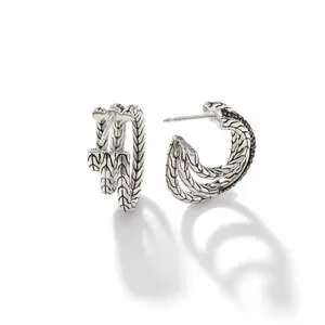 John Hardy Carved Chain Hoop Earrings Pav