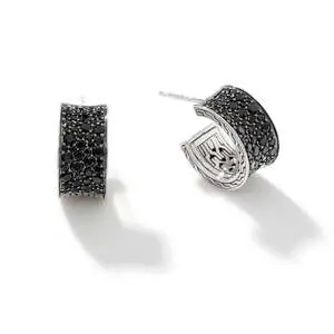 John Hardy Carved Chain J Hoop Earrings Pav - Silver