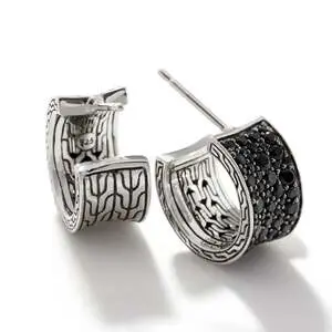 John Hardy Carved Chain J Hoop Earrings Pav