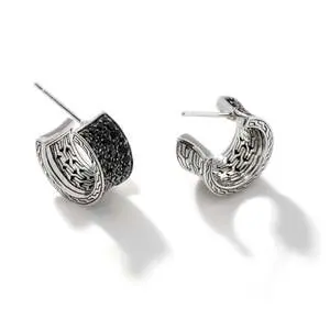 John Hardy Carved Chain J Hoop Earrings Pav