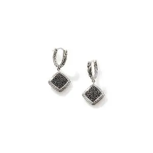 John Hardy Carved Chain Drop Earrings Pav - Silver