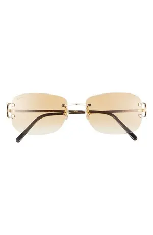 Cartier 59mm Rimless Rectangular Sunglasses - Gold