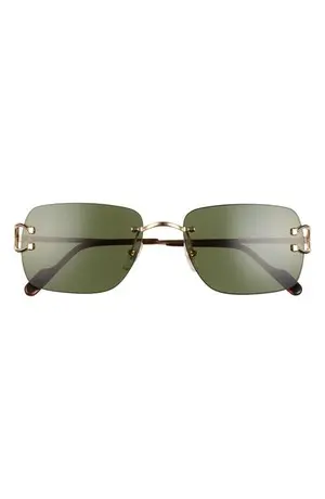Cartier 59mm Rimless Rectangular Sunglasses - Gold