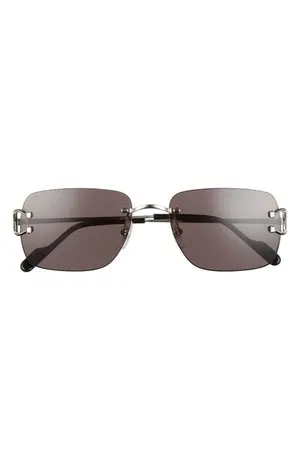 Cartier Cartier 59mm Rimless Rectangular Sunglasses Silver
