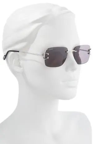 Cartier 59mm Rimless Rectangular Sunglasses - Silver