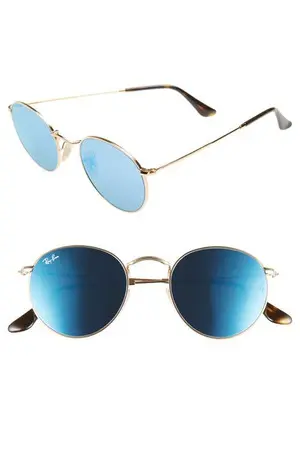 Ray-ban Ray-Ban Icons 50mm Round Sunglasses Medium Blue Flash