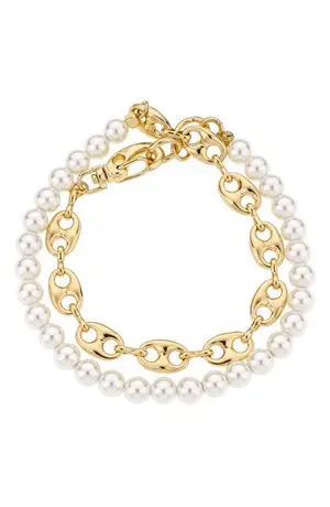 Ettika Imitation Pearl And Mariner Link Bracelet - Gold