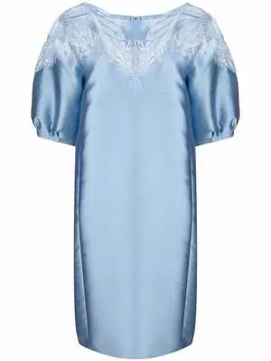 Alberta Ferretti Macramé-lace Balloon-sleeve Midi Dress