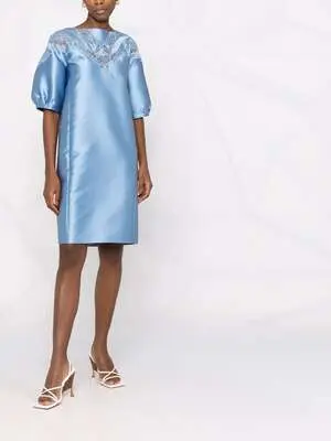 Alberta Ferretti Macramé-lace Balloon-sleeve Midi Dress