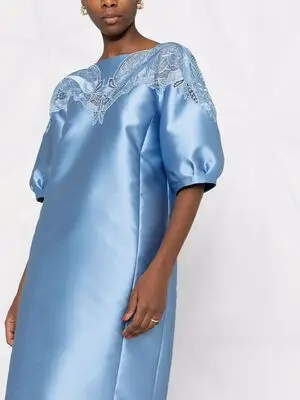 Alberta Ferretti Macramé-lace Balloon-sleeve Midi Dress