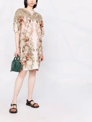 Alberta Ferretti Macramé Detail Floral Print Shift Dress