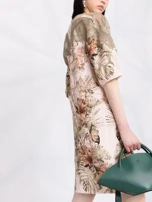 Alberta Ferretti Macramé Detail Floral Print Shift Dress