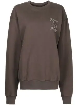 7 DAYS ACTIVE Logo-print Crew Neck Sweatshirt - Brown