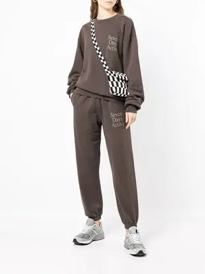 7 DAYS ACTIVE Logo-print Crew Neck Sweatshirt - Brown