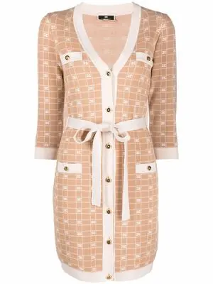 Elisabetta Franchi Logo-intarsia Knitted Mini Dress - Neutrals