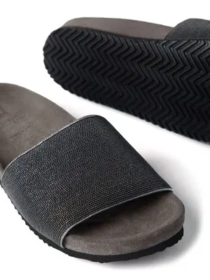 Brunello Cucinelli Monili Embellished Leather Slides