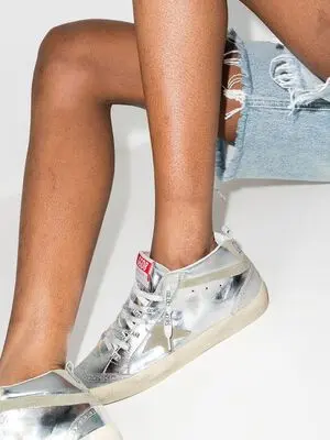 GOLDEN GOOSE Mid-star Laminated Sneakers - Silver