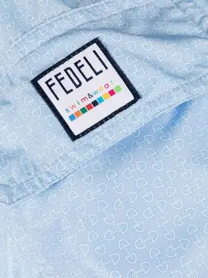 Fedeli Tonal-print Swim Shorts - Blue