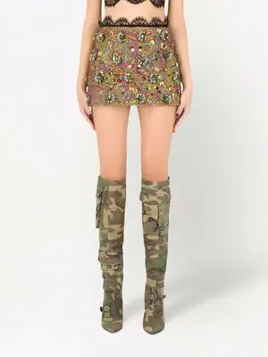Dolce & Gabbana Embellished Jacquard Miniskirt - Green