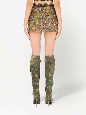 Dolce & Gabbana Embellished Jacquard Miniskirt - Green