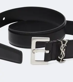 Saint Laurent Cassandre 30 Leather Belt - Black