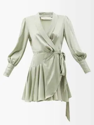 Zimmermann Zimmermann - Dancer Silk-satin Mini Wrap Dress - Womens - Sage - Sage